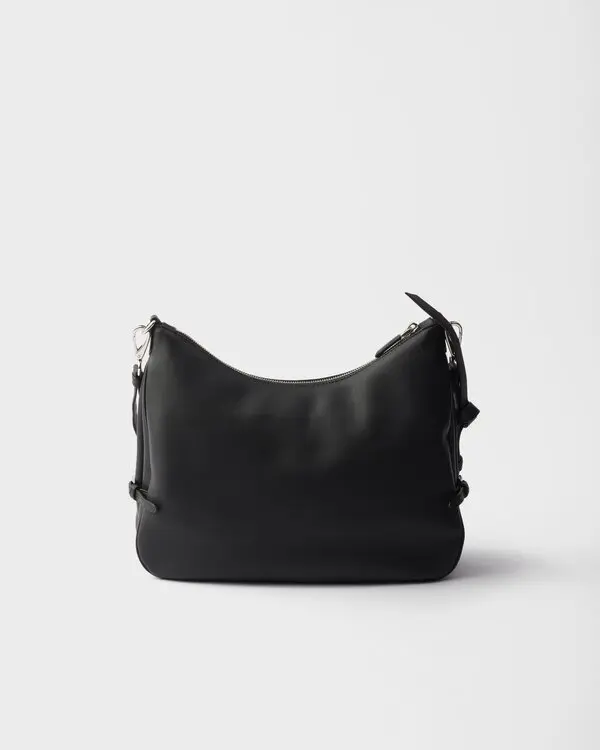 Prada Fold Large Leather Shoulder Bag With Embossed Monogram - Black