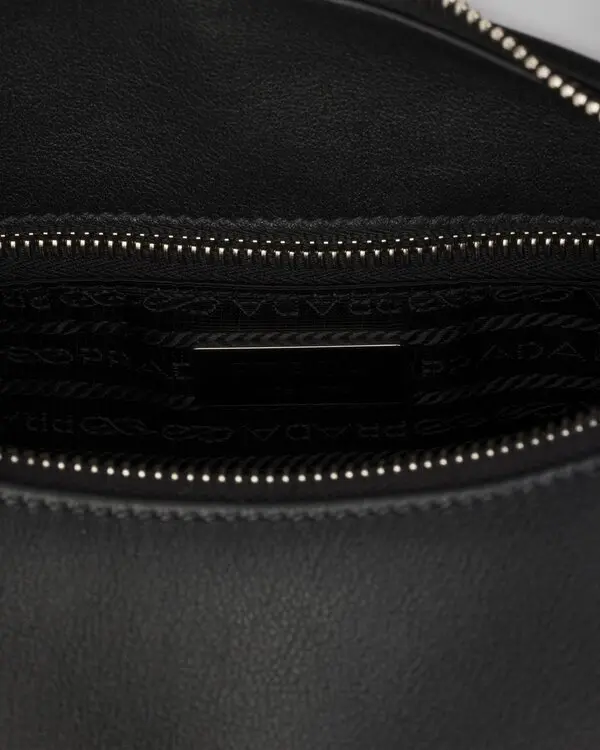 Prada Fold Large Leather Shoulder Bag With Embossed Monogram - Black