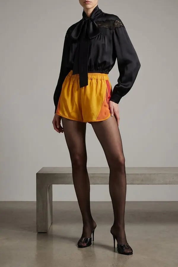 Saint Laurent Bow Detailed Lace Trim Shirt