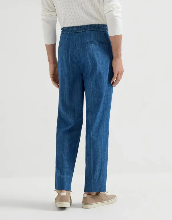 Brunello Cucinelli Double Pleated Lightweight Denim Trousers - Medium Denim