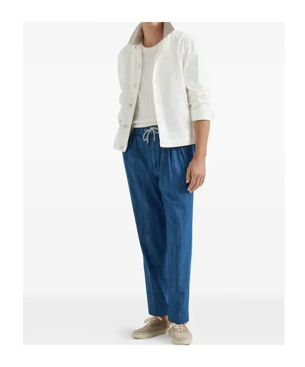 Brunello Cucinelli Double Pleated Lightweight Denim Trousers - Medium Denim