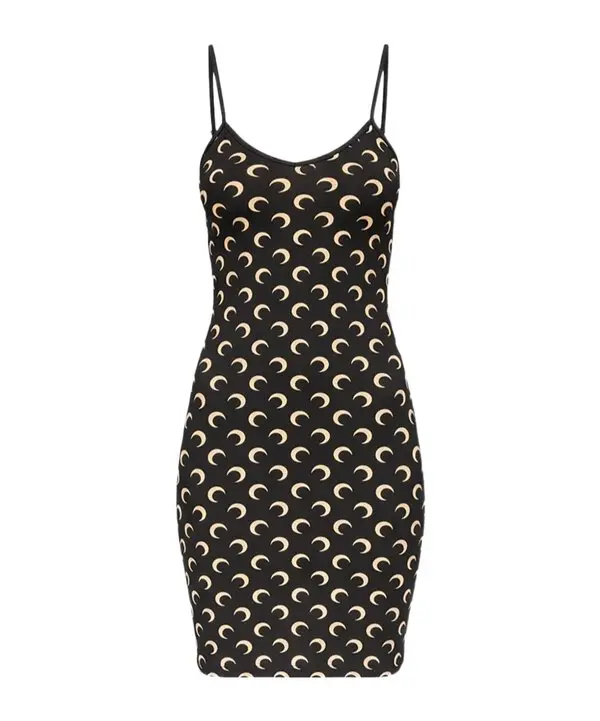 MARINE SERRE Moon Print Jersey Strappy Mini Dress - Black