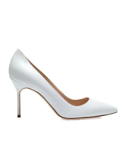 Manolo Blahnik Nappa Leather Pointed Toe Pumps - White
