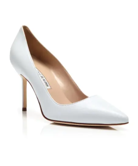 Manolo Blahnik Nappa Leather Pointed Toe Pumps - White