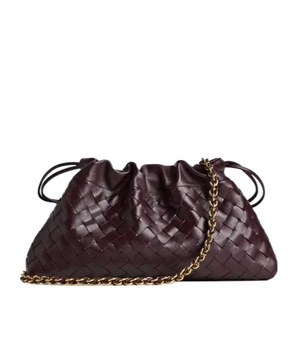 Bottega Veneta Woven Leather Bucket Bag With Metal Chain