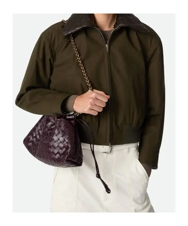 Bottega Veneta Woven Leather Bucket Bag With Metal Chain