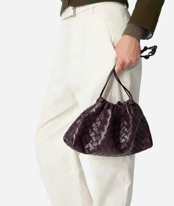 Bottega Veneta Woven Leather Bucket Bag With Metal Chain