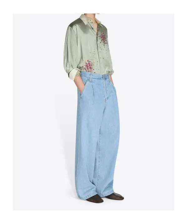 Dries Van Noten Pleated Wide-leg Jeans - Lightblue