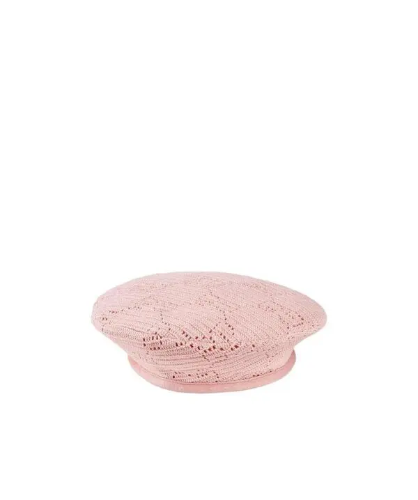 Gucci Gg Crochet Beret With Satin Bow Detail