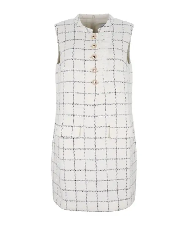 SELF-PORTRAIT Checked Sleeveless Mini Dress - Cream
