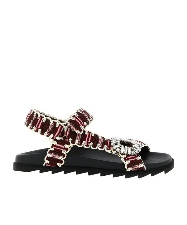 ROGER VIVIER Embellished Woven Flat Sandals - Black