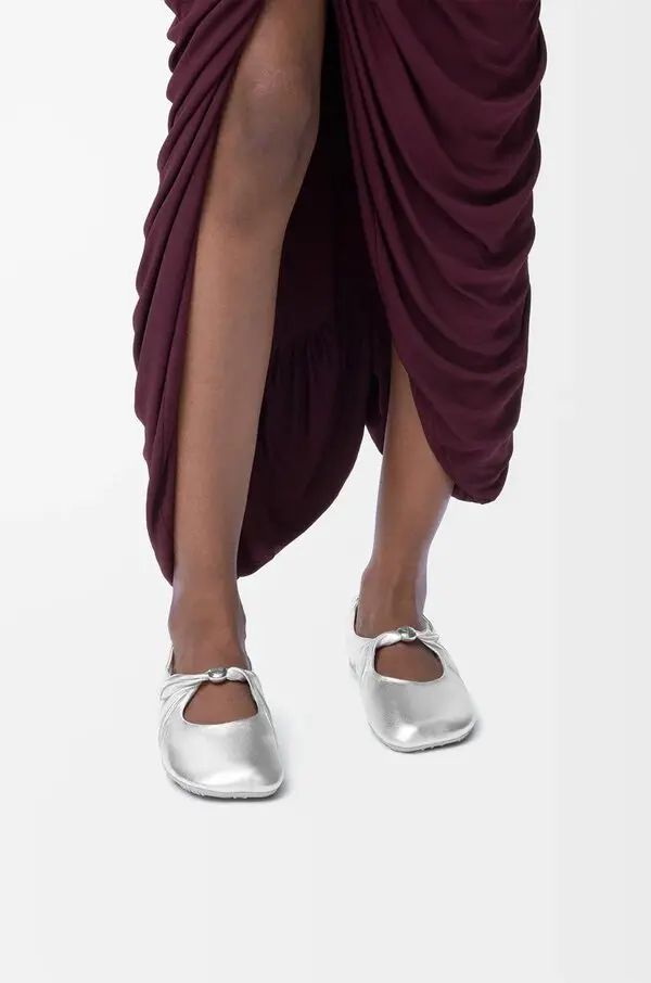 Loewe Pebble Metallic Effect Ballerina Flats - Silver