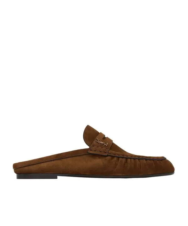 Saint Laurent Ruched Penny Flat Mules - Brown