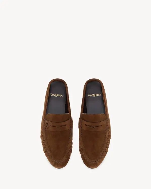 Saint Laurent Ruched Penny Flat Mules - Brown