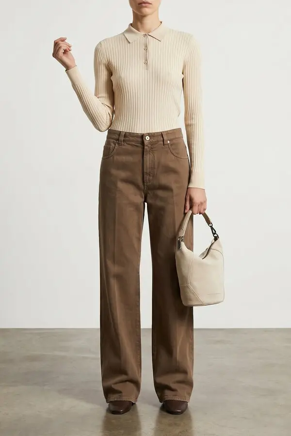 Max Mara Ribbed Knitted Polo Shirt With Turn-down Collar - No