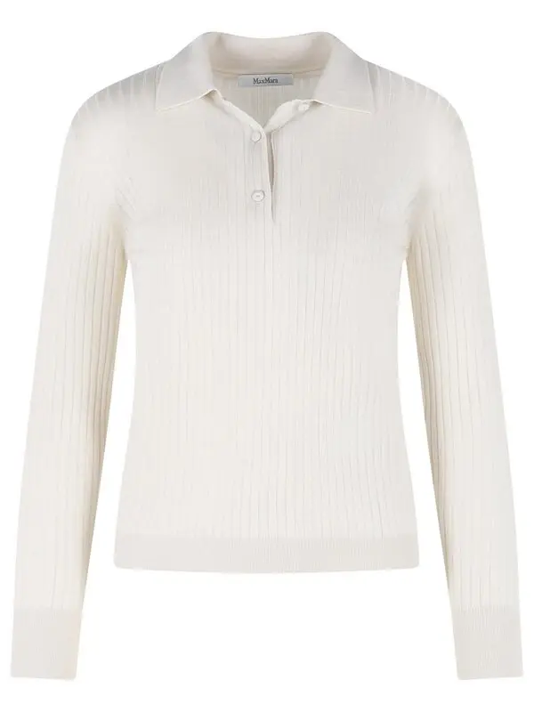 Max Mara Ribbed Knitted Polo Shirt With Turn-down Collar - No