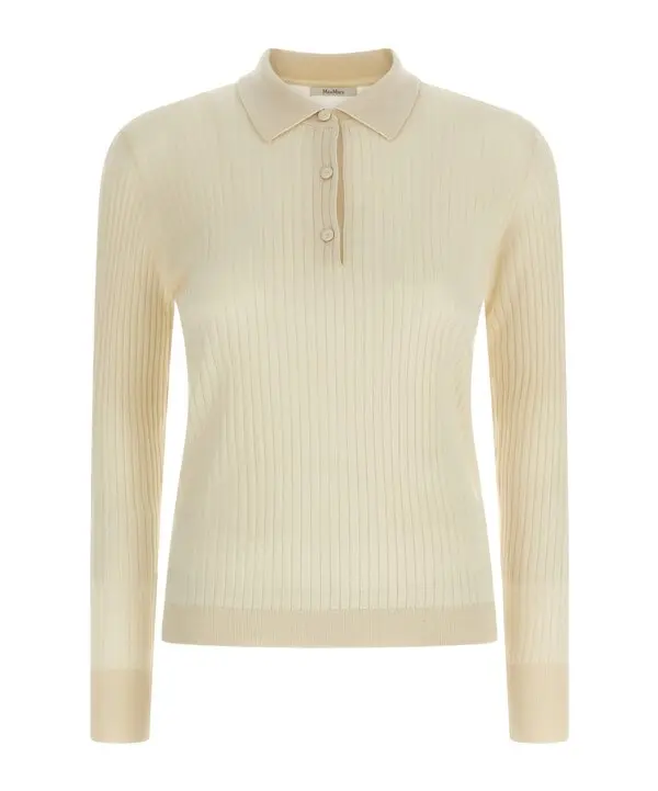 Max Mara Ribbed Knit Button Polo Top - Nude