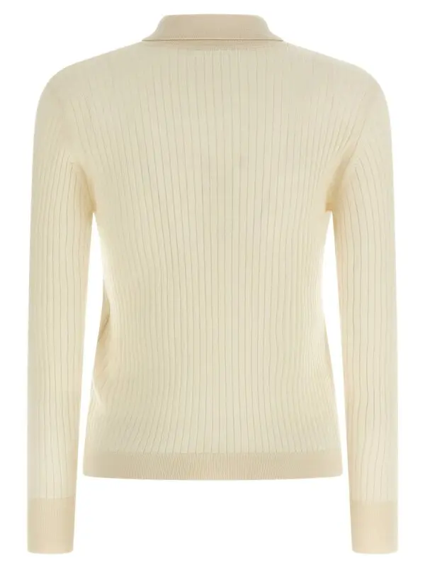 Max Mara Ribbed Knit Button Polo Top