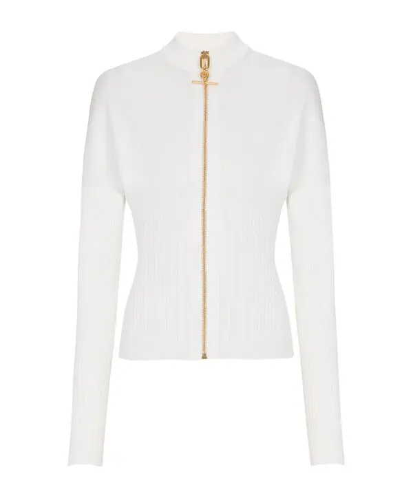 Balmain Zipped Knit Cardigan - White