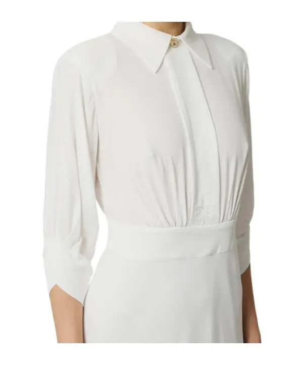 Elisabetta Franchi Viscose Georgette Pleated Flounce Shirt Dress - Ivory
