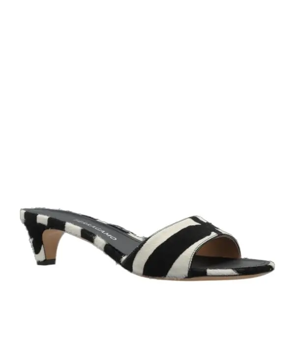 FERRAGAMO Zebra Print Heeled Sandals - Black