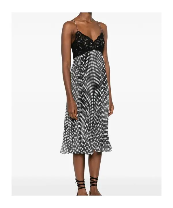Ermanno Scervino Spaghetti Strap Lace Trimmed Dress