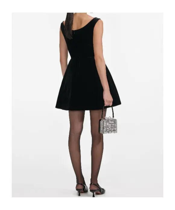 SELF-PORTRAIT Velvet Mini Dress With Crystal Trim