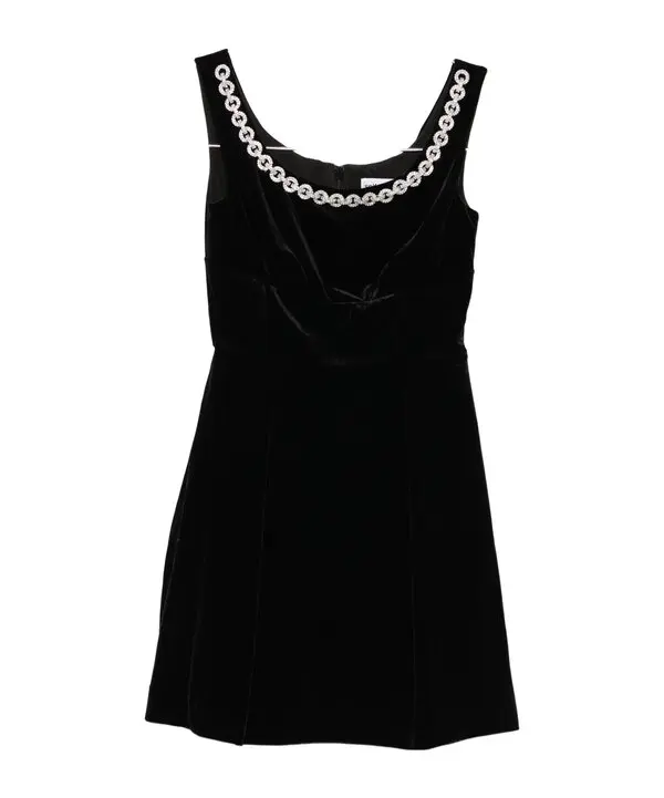 SELF-PORTRAIT Velvet Mini Dress With Crystal Trim - Black