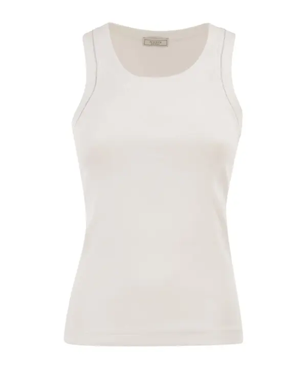 Peserico Shiny Trim Ribbed Tank T-shirt - White