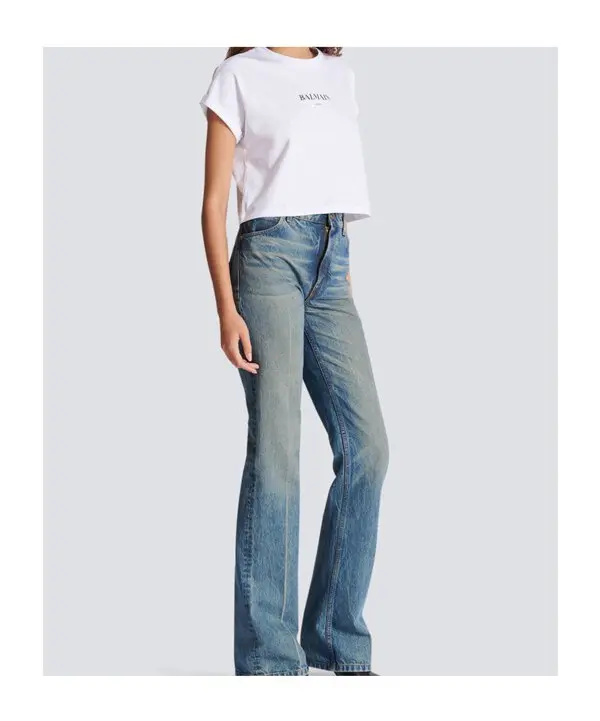 Balmain Cropped T-shirt With Graphic Print - White