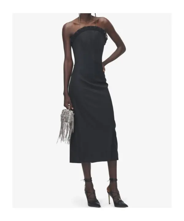 Alexander McQueen Strapless Crepon Trim Dress