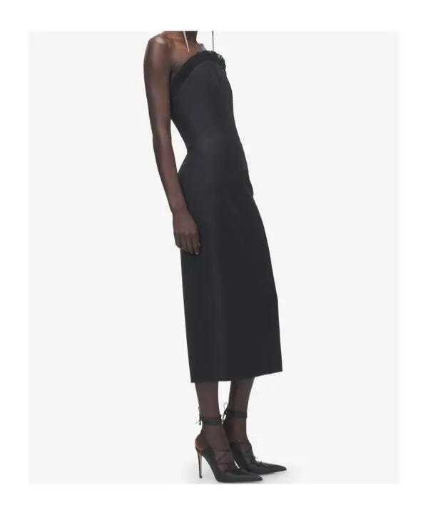 Alexander McQueen Strapless Crepon Trim Dress