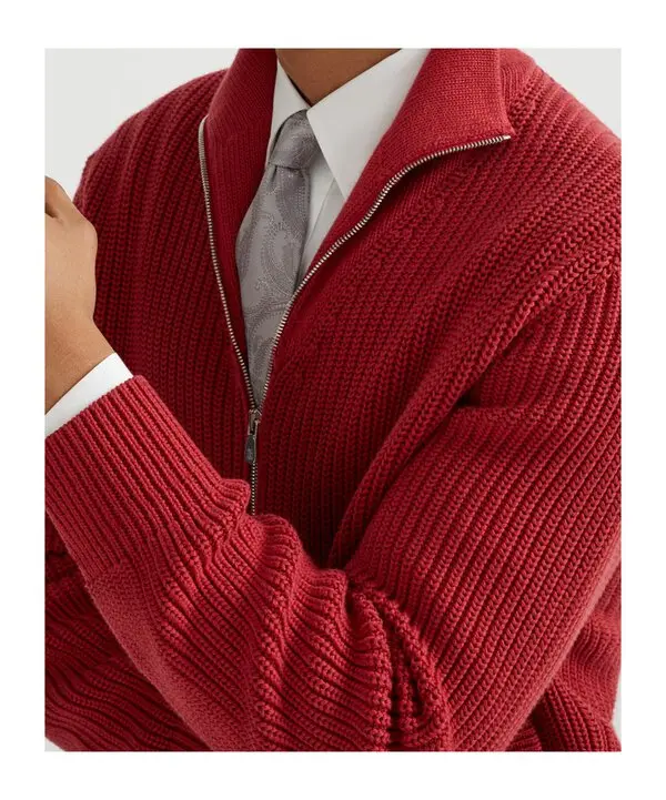 Brunello Cucinelli Ribbed Knit Zip-up Cardigan - Ruby Colour