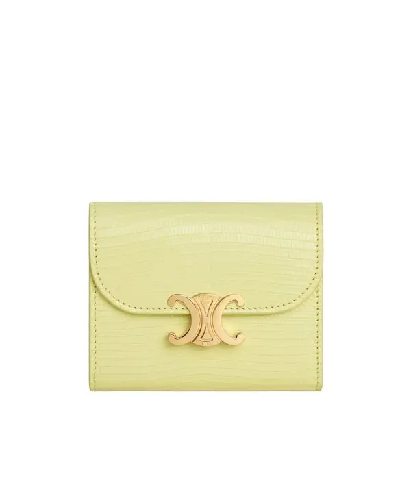 Celine Small Flap Wallet Triomphe In Lizard - Citrus