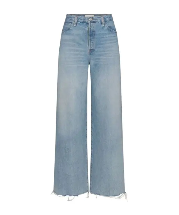 FRAME Collegiate Wide-leg Jeans With Frayed Hem - Gray