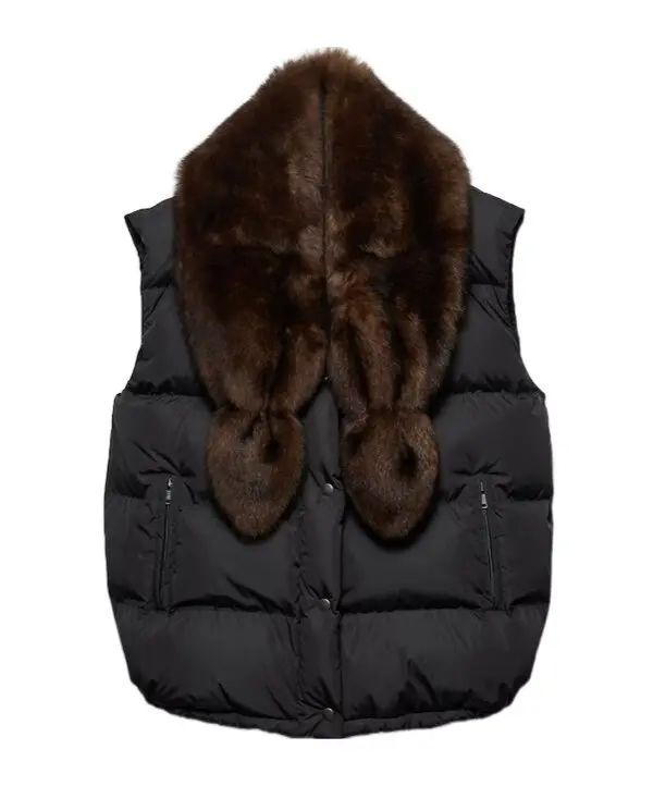 Prada Quilted Gilet With Removable Fleece Collar - Black
