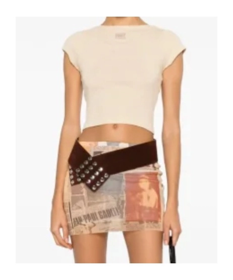 JEAN PAUL GAULTIER Cropped Ribbed T-shirt - Nude