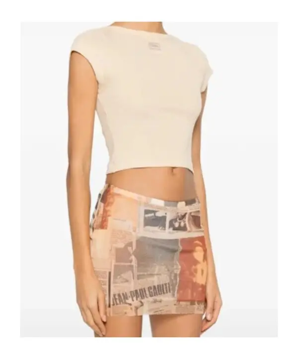 JEAN PAUL GAULTIER Cropped Ribbed T-shirt - Nude