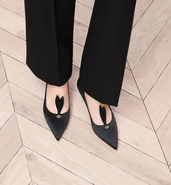 Dior Whisper Pointed Toe Kitten Heel Pumps - Black
