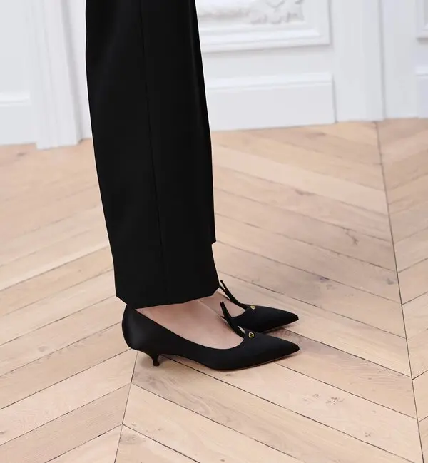 Dior Whisper Pointed Toe Kitten Heel Pumps - Black
