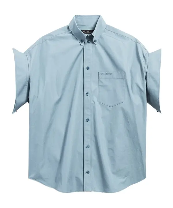 Balenciaga Button-down Shirt With Embroidered Logo - Gray-blue