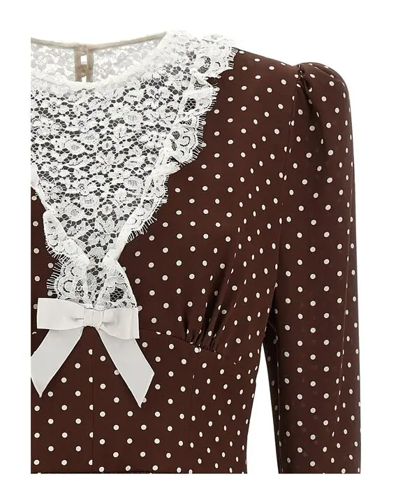 Alessandra Rich Polka Dot Lace-panel Midi Dress