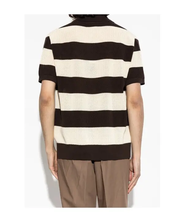 Lacoste Short Sleeved Striped Polo Collar Sweater - Black