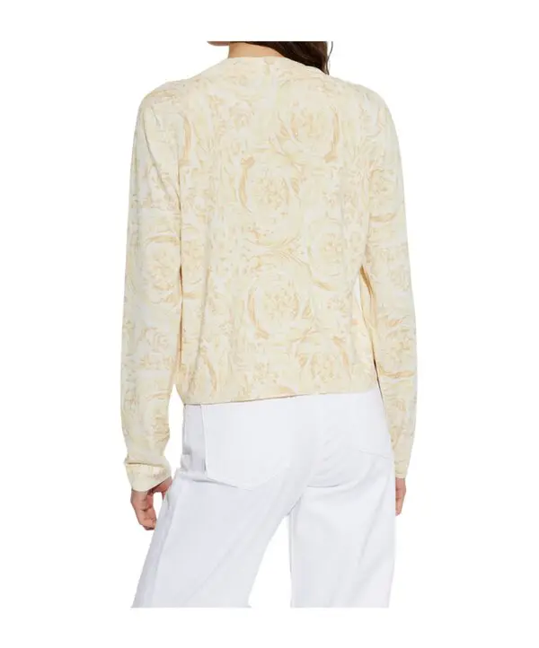 Versace Crewneck Button-up Cardigan With Baroque Pattern - Nude