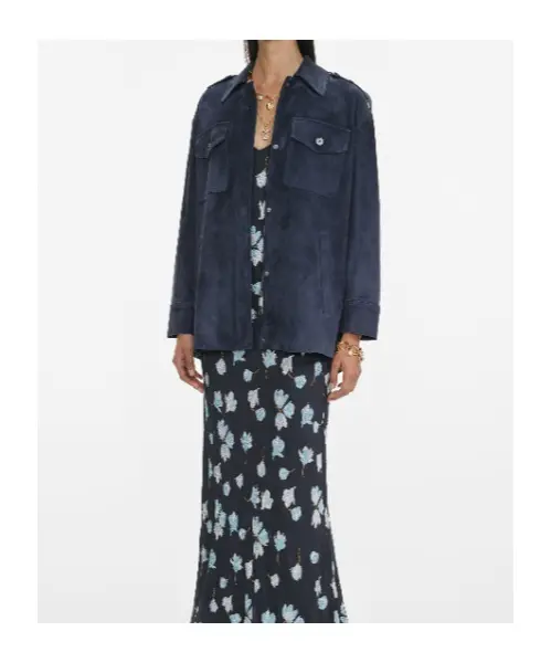 SELF-PORTRAIT Navy Suede Oversized Jacket - Navy Blue