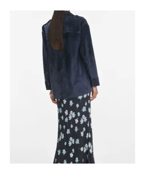 SELF-PORTRAIT Navy Suede Oversized Jacket - Navy Blue