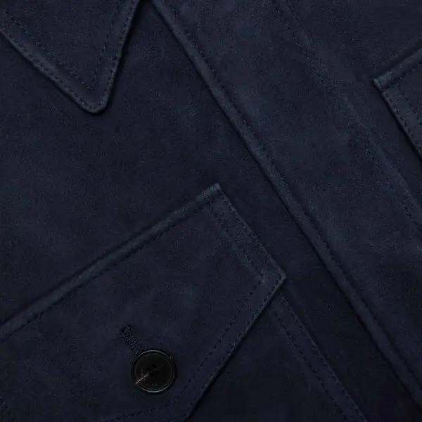 SELF-PORTRAIT Navy Suede Oversized Jacket - Navy Blue