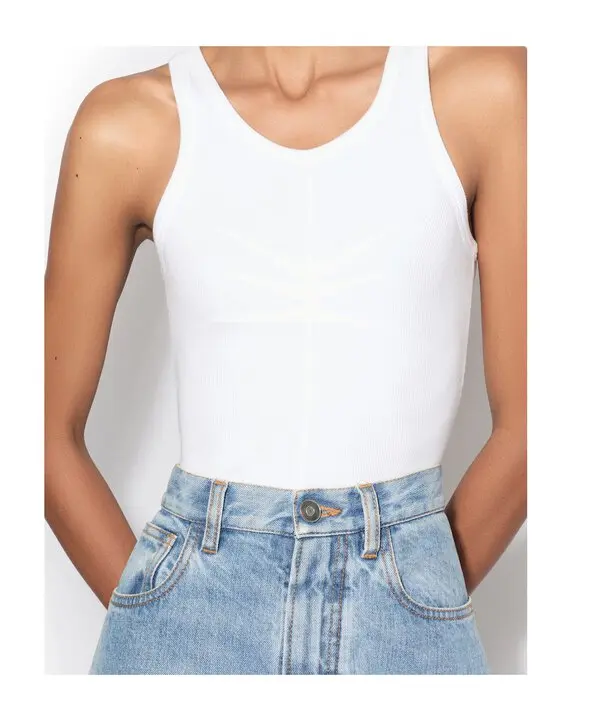 Alaïa Ribbed Tank Top With Darts - Blanc