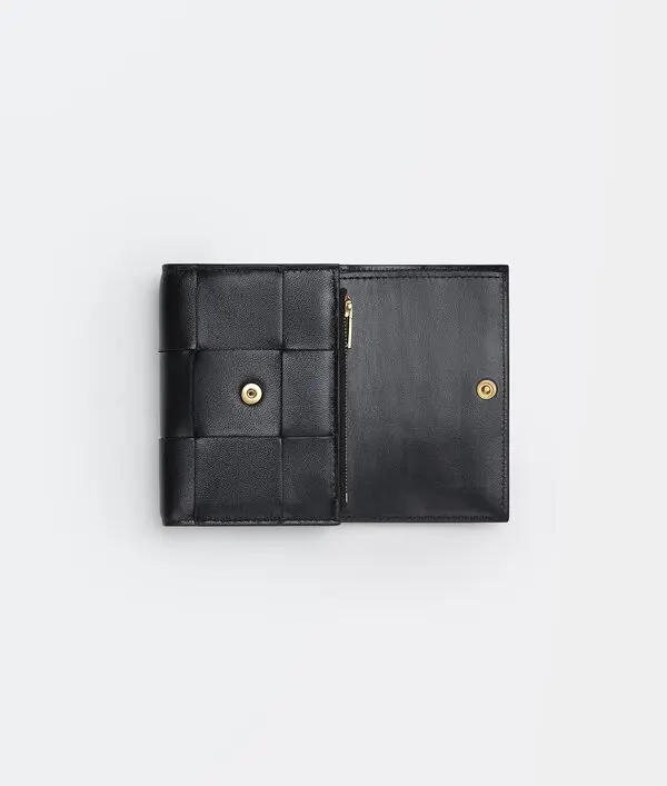 Bottega Veneta Intreccio Tri-fold Zip Wallet - Black
