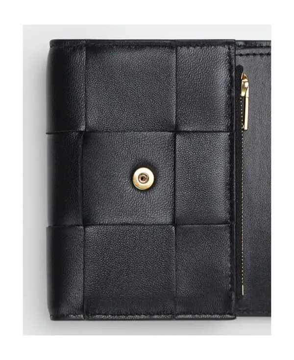 Bottega Veneta Intreccio Tri-fold Zip Wallet - Black